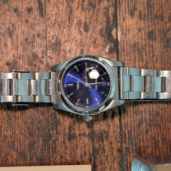 Vintage Early 2000s Fossil Steel Stainless Steel Men's Watch Blue Dial ...