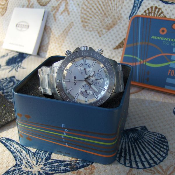 FOSSIL BQ 2490 BANNON SILVER STAINLESS BAND 3 EYE CHRONO & WHITE FACE ...