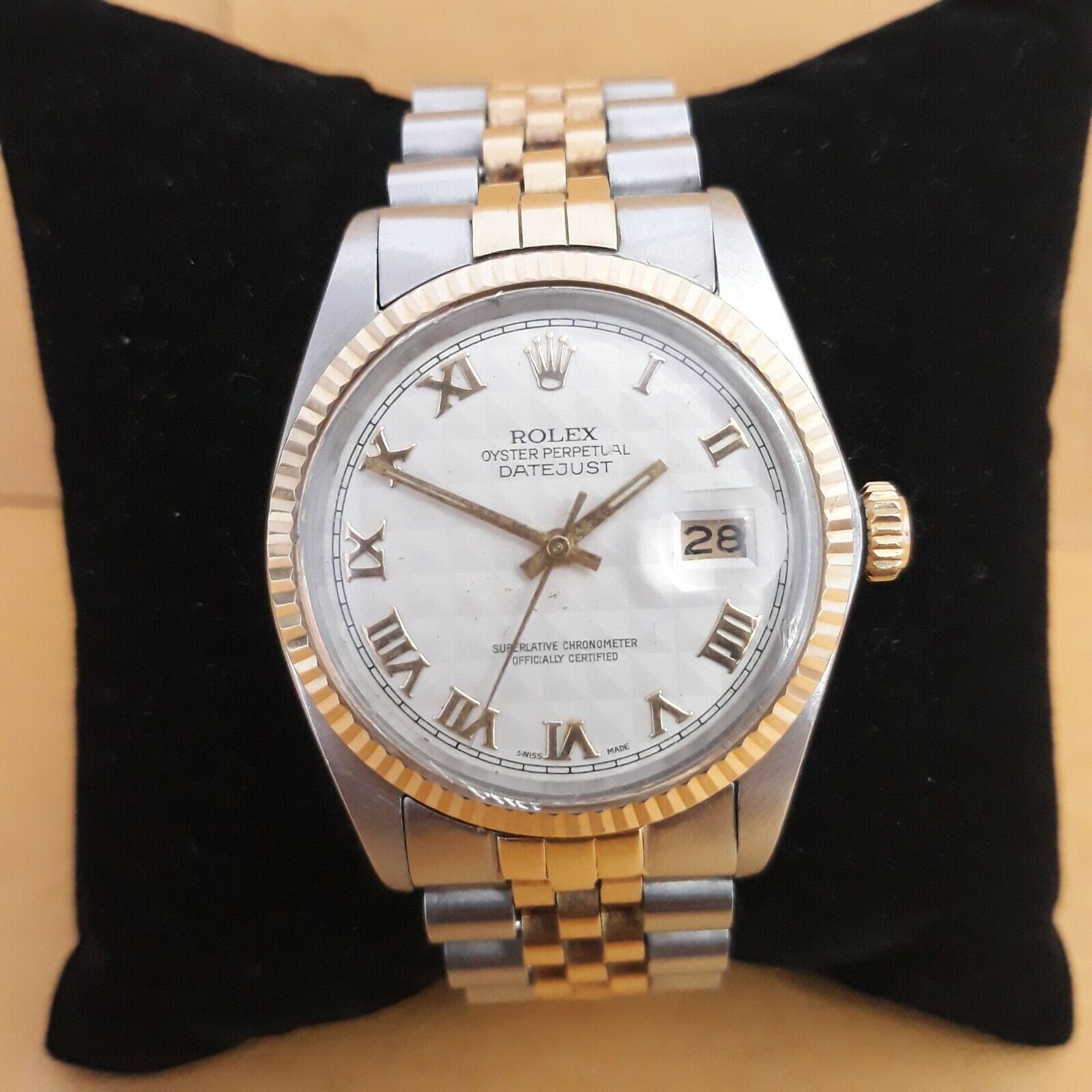 Rolex Datejust 16013 18K Yellow Gold Stainless Ivory Pyramid Roman Dial ...