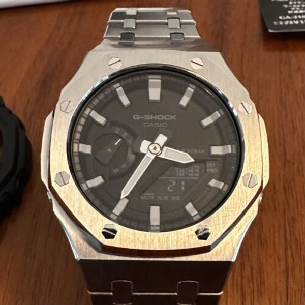 Casio G-Shock GA2100 Casioak Black Dial Stainless Steel Band Custom Mod ...