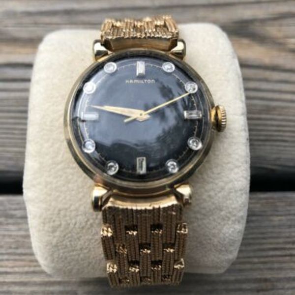 Vintage 1940’s Hamilton Mens Watch Solid 14K Gold w/ Diamond Hour ...