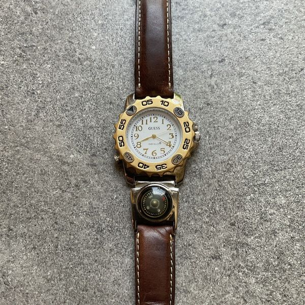 Vintage Guess Indiglo Travelers Mens Watch With Compass 37mm Two Tone ...