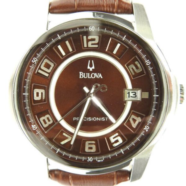 Bulova PRECISIONIST C877648 Brown Date St Steel Leather Watch ...
