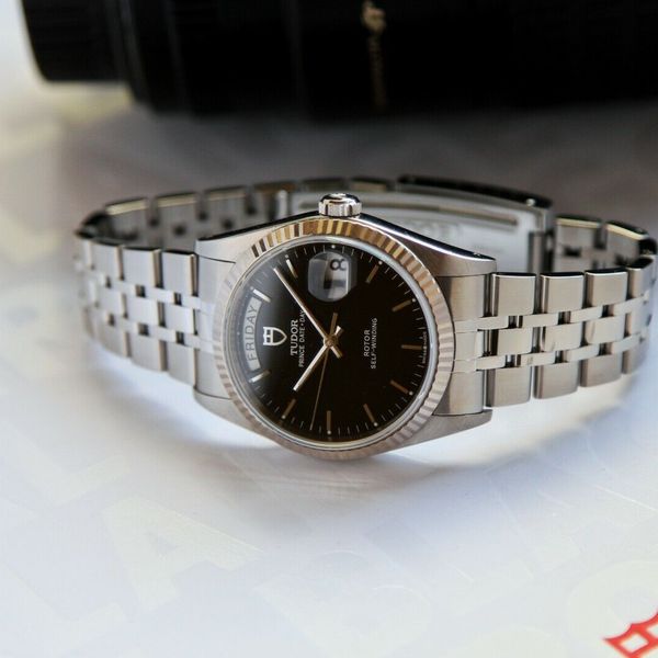 Tudor 76214 Prince Day-Date 18 Karat White Gold Bezel Black Dial Watch ...