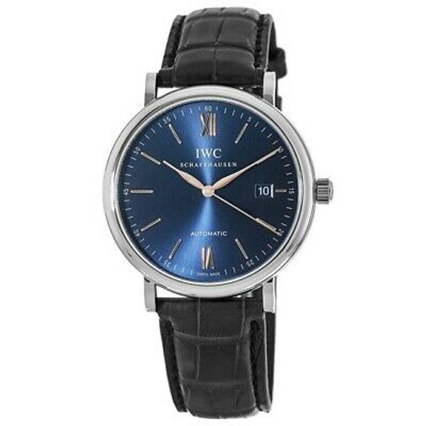 New IWC Portofino Automatic Blue Dial Leather Strap Men's Watch ...