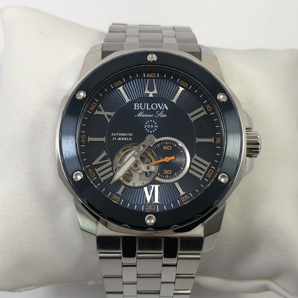 Bulova Marine Star Automatic Blue Skeleton Dial Steel Men's Watch ...