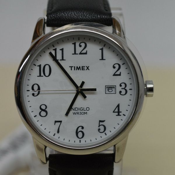 Timex Men's Easy Reader Black Leather Strap White Dial Casual Watch ...
