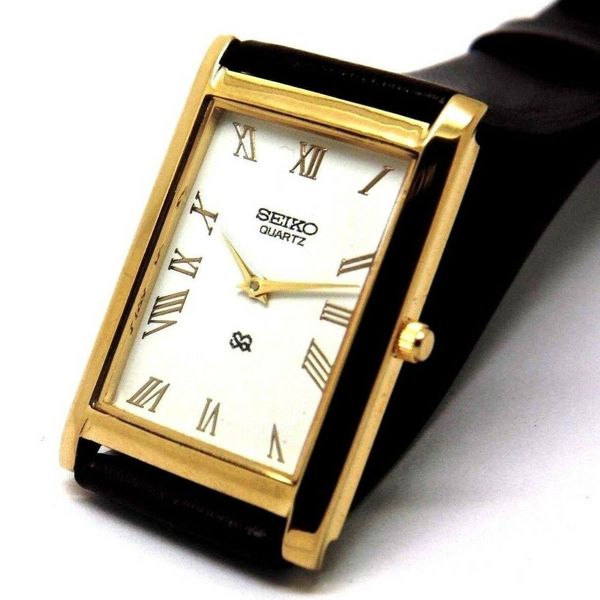 Seiko Quartz Super Slim Men's Gold Plated Rectangle Excellent Watch ...
