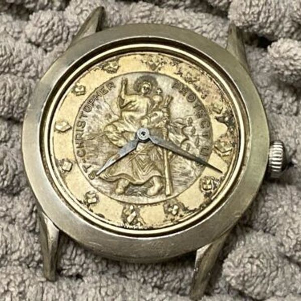 wristwatch BENRUS DR 23 17 jewels SWISS CUSTOM dial ST. CHRISTOPHER ss ...