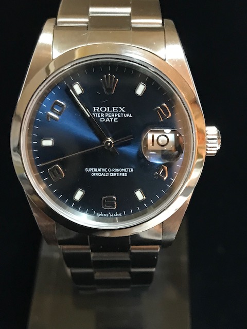 Fs: Rolex date model 15200 blue arabic dial, mint, recently serviced by ...