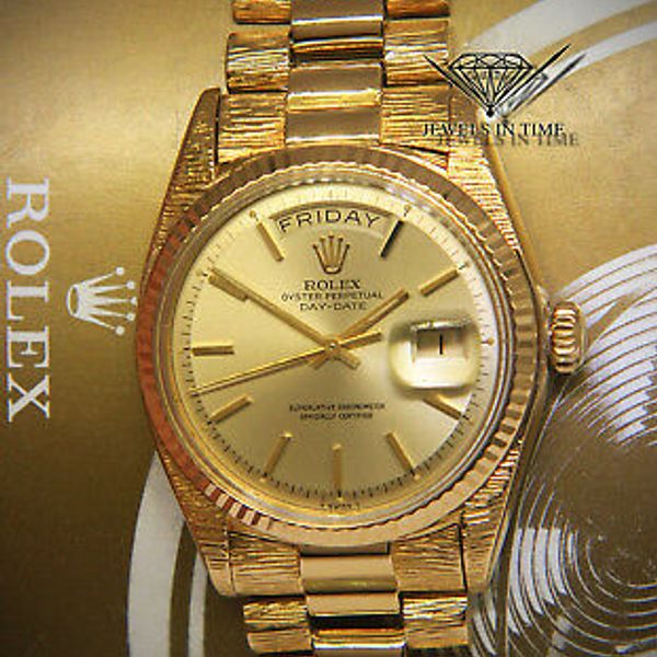 Rolex Day-Date President 18k Yellow Gold Bark Finish Mens 36mm Watch ...
