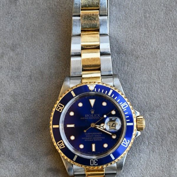 1999 Rolex Submariner 16613 Silver & 18K Gold Oyster Blue Dial w/ 12K ...