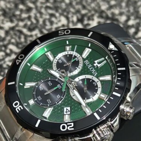 Bulova Men's Marine Star Chronograph Calendar Quartz Silver Watch 45 MM ...