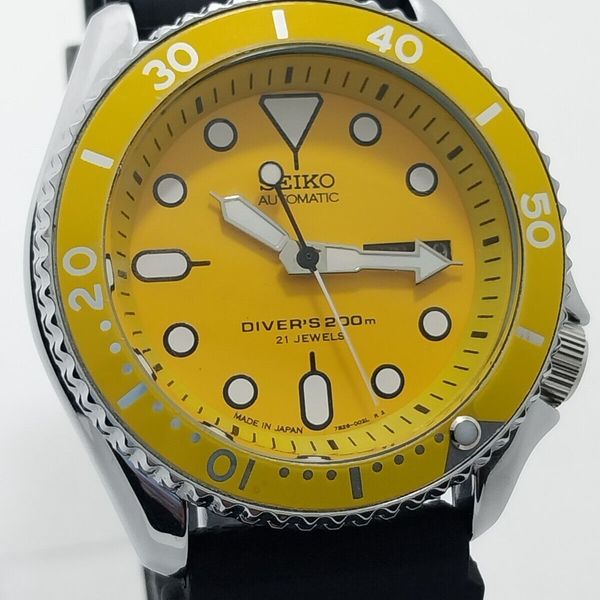 Seiko Automatic Rotating Bezel Yellow Face Men's Wrist Watch 7s26A REF ...