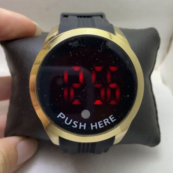 MEN'S ACTWC DIGITAL TOUCH LED WATCH BLACK BAND ROUND GOLD TONE DIAL ...
