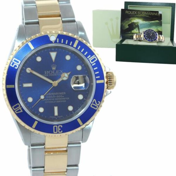 2002 Rolex Submariner 16613 Two Tone Gold Steel Blue Gold Buckle Watch ...