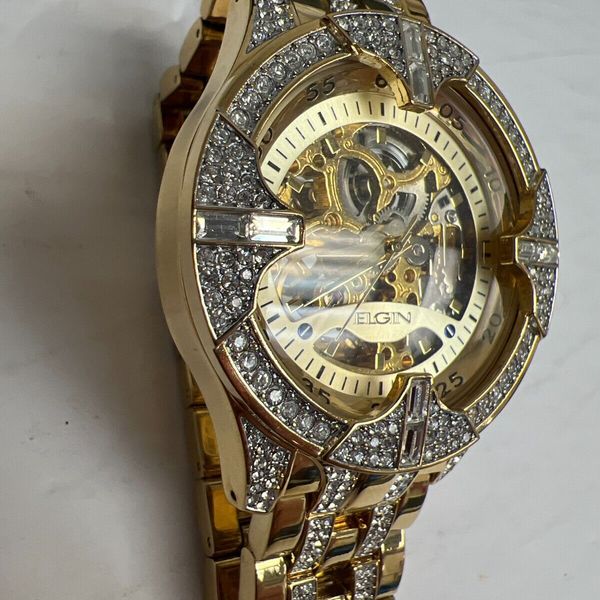Elgin mens gold tone automatic skeleton luxury watch -FG9919 ...