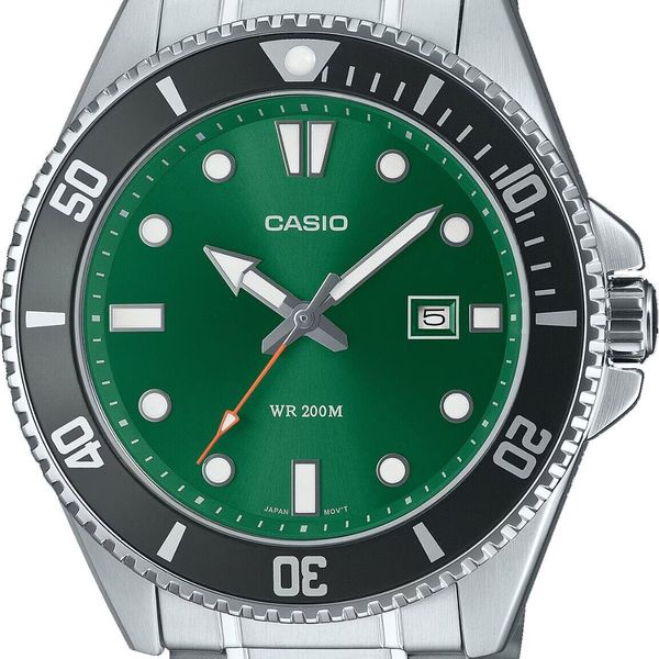 Casio MDV107D-3A2 Men's Green Duro 200M Watch Diver Modern Analog Steel ...