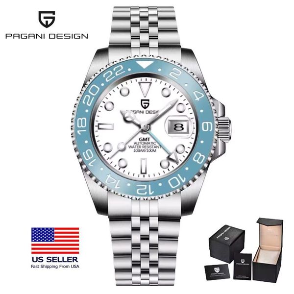 PAGANI DESIGN PD-1662A GMT Automatic Watch 40mm Light Blue Bezel ...