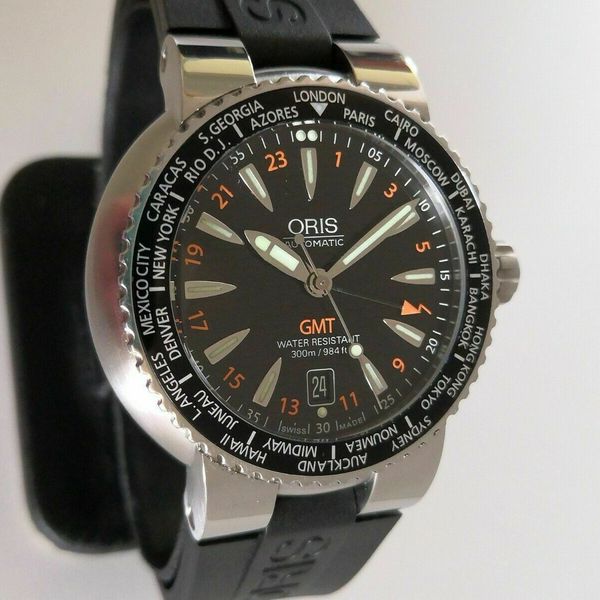 RARE! Oris TT1 Divers GMT Automatic Watch 7608 Box, Papers, New Strap ...
