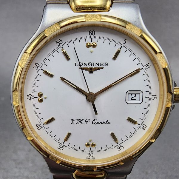 Longines Conquest VHP Watch Men 35mm White Dial Two Tone Date Round New ...