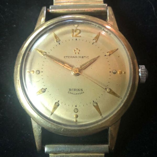Eterna-matic Birks Challenger Working Watch Mens Gold Cap Silver Tone ...