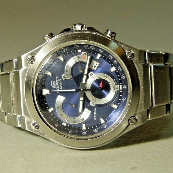 MENS CASIO EDIFICE SILVER BLUE FACE EF 525 CHRONOGRAPH WATCH JAPAN 5026 ...