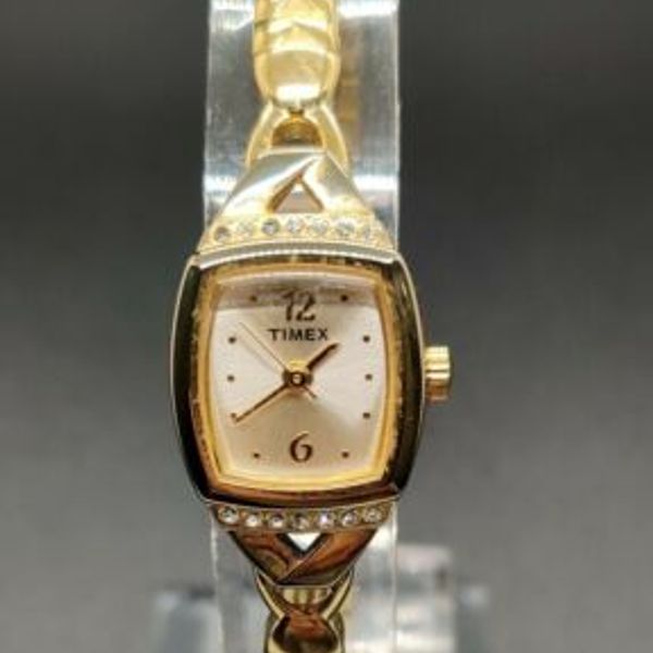 Vintage Timex Diamond Accents Gold Tone Womens Quartz Analog Watch PP ...