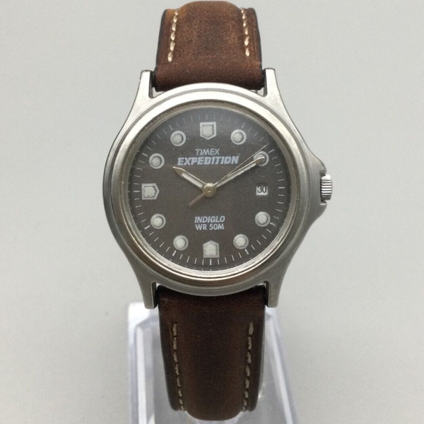 Timex Expedition Watch Women Indiglo 32mm Brown Silver Tone Date New Battery | WatchCharts ...