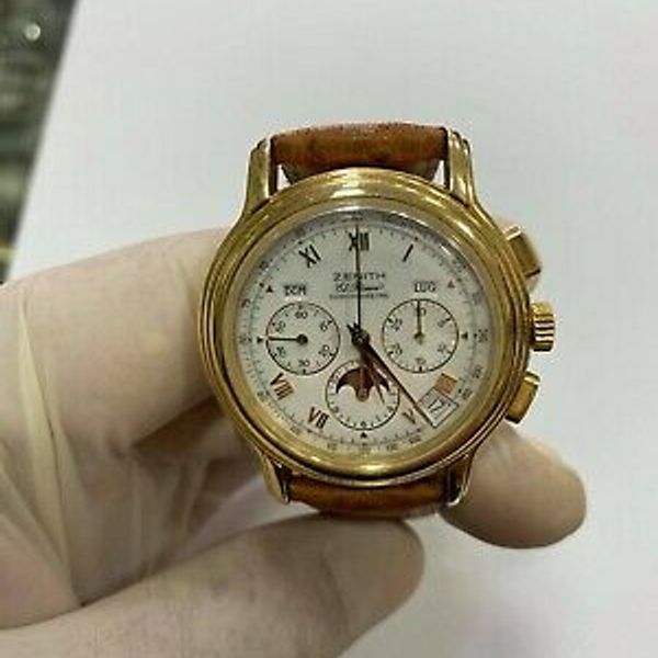 ZENITH EL PREMIERO CHRONO MASTER CHRONOMETRE MON PHASE 18K GOLD VERY ...