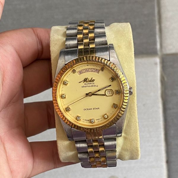 RARE Mido President Quartz Diamond Index Day Date Datoday Vintage Watch ...