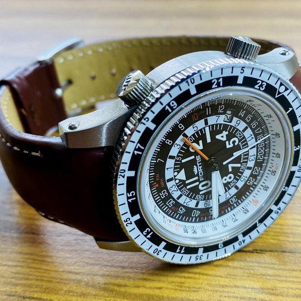 Fortis B-47 Calculator GMT 3 time zones Limited Edition Pilot Watch US ...