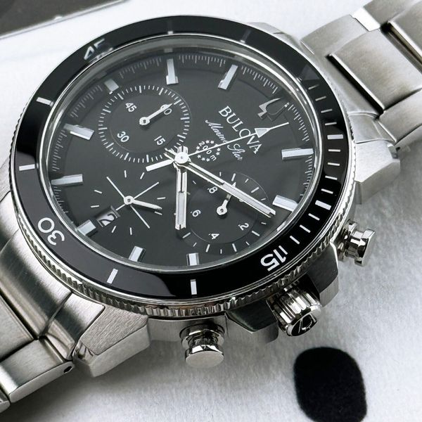 Bulova Marine Star 96B272 Stainless Steel 45mm New Black Dial Quartz ...