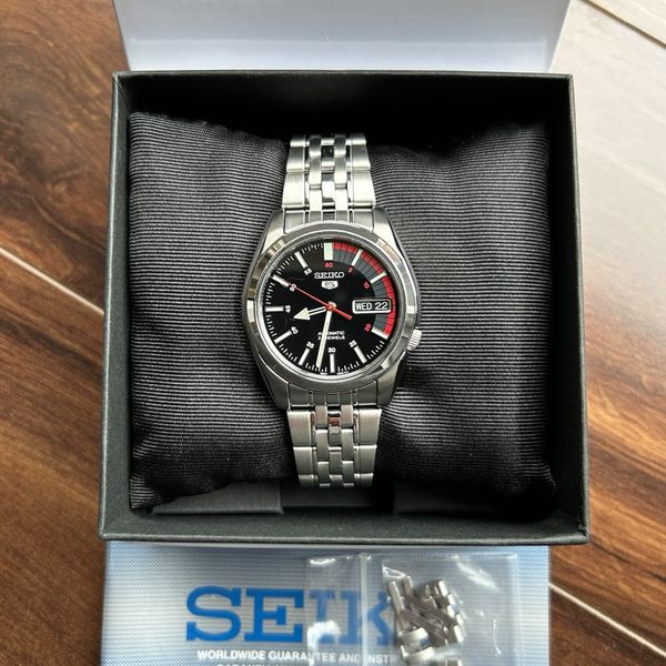 Seiko 5 Sports SNK375 Black Silver Day Date Men Automatic Watch 7S26 ...