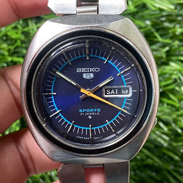 Rare Seiko 5 Sports Day Date Automatic 6319-8070 Blue Dial Steel ...