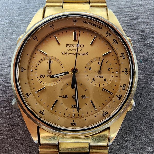 VTG Seiko Speedmaster Chronograph Watch Men 37mm Gold Dial Gold James ...
