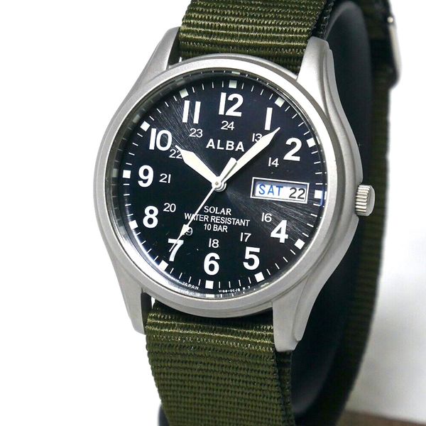 SEIKO ALBA Military Field Watch V158-0AX0 AEFD557 Black Dial SolarPower ...