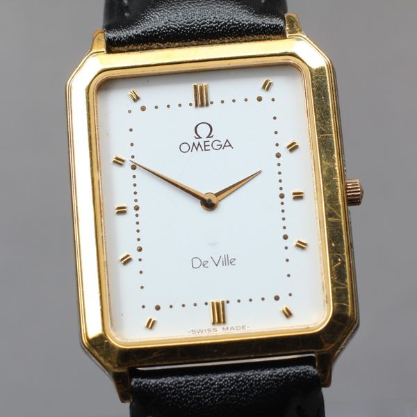 "Exc+5" Vintage Omega DeVille White Dial 26mm Tank Mens Quartz Watch ...