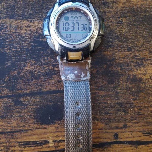 Casio Men 2632 PAS-400B Pathfinder Silver Black Day Date Digital Watch ...