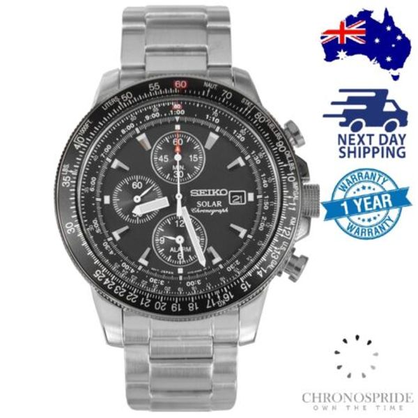 SEIKO Pilot Chronograph SSC009 Stainless Steel Flightmaster Solar Men's ...
