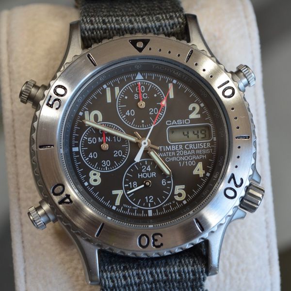 CASIO TIC-4 TIMBER CRUISER ANA/DIGI CHRONO VINTAGE WATCH JAPAN PILOT ...