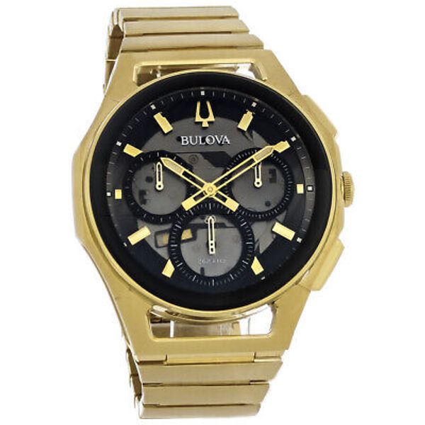 Bulova Curv Mens Gold Tone PVD Black Dial Chronograph Quartz Watch ...