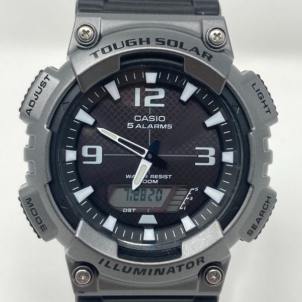 Casio Tough Solar Watch Men Black 46mm 5 Alarms World Time 100M 5208 AQ ...