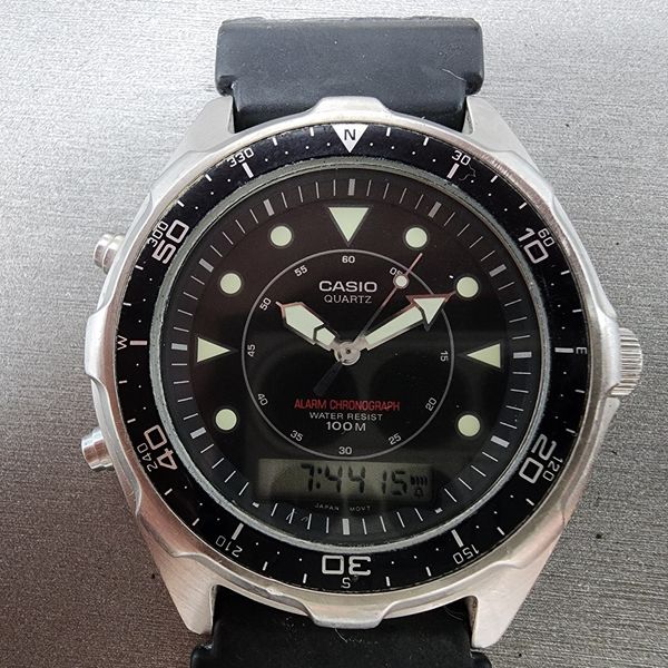 Casio Diver Analog Digital Watch Men 45mm Black Dial Steel AMW-320R ...