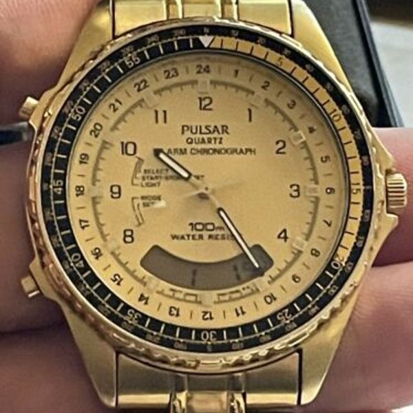Rare Pulsar Watch. Vintage Alarm Chronograph 42mm Gold Tone V051-0020 ...