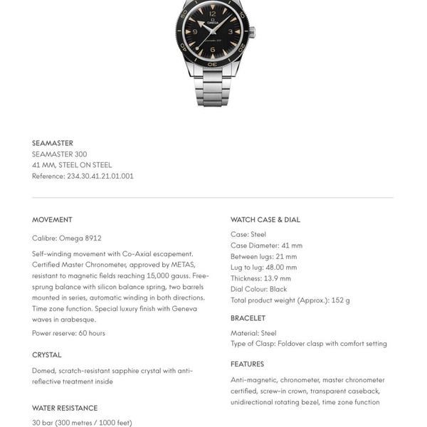 Omega Seamaster 300 Black Dial 8912 Co-Axial - Full Set Of Box & Cards ...