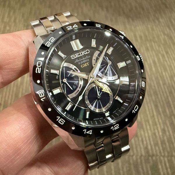 Rare Like New 2014 Seiko Retrograde GMT Day Date Power Reserve Black ...