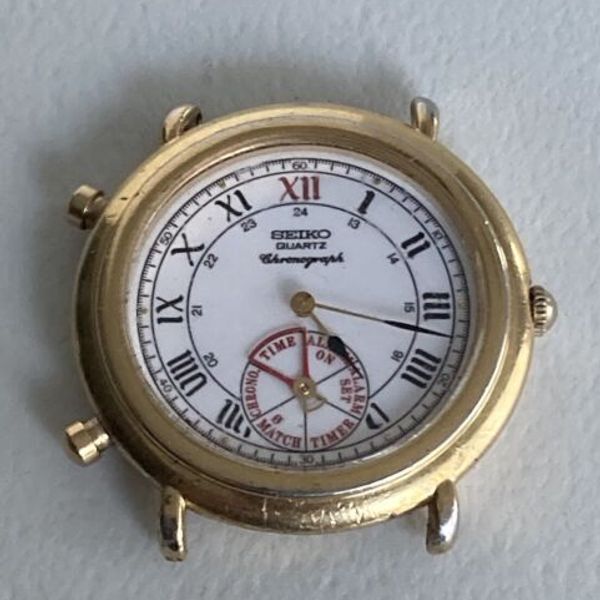 Vintage Mens Seiko Chronograph 8M25-6009 Gold Tone Quartz Date Watch - For Parts | WatchCharts ...