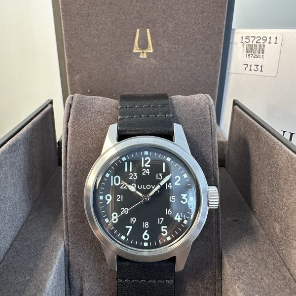 Bulova Military Hack - Quartz Watch, Black Dial and Black Leather NATO ...