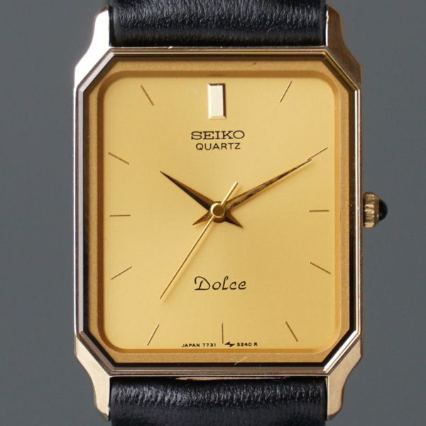 Vintage SEIKO Dolce 7731-5210 Quartz Gold Men's Watch Black Leather Strap | WatchCharts Marketplace